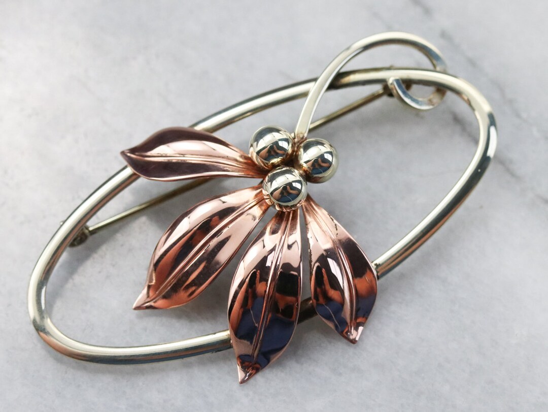 Retro Era Floral Brooch, Mixed Metal Brooch, Forstner Jewelry, Birthday ...