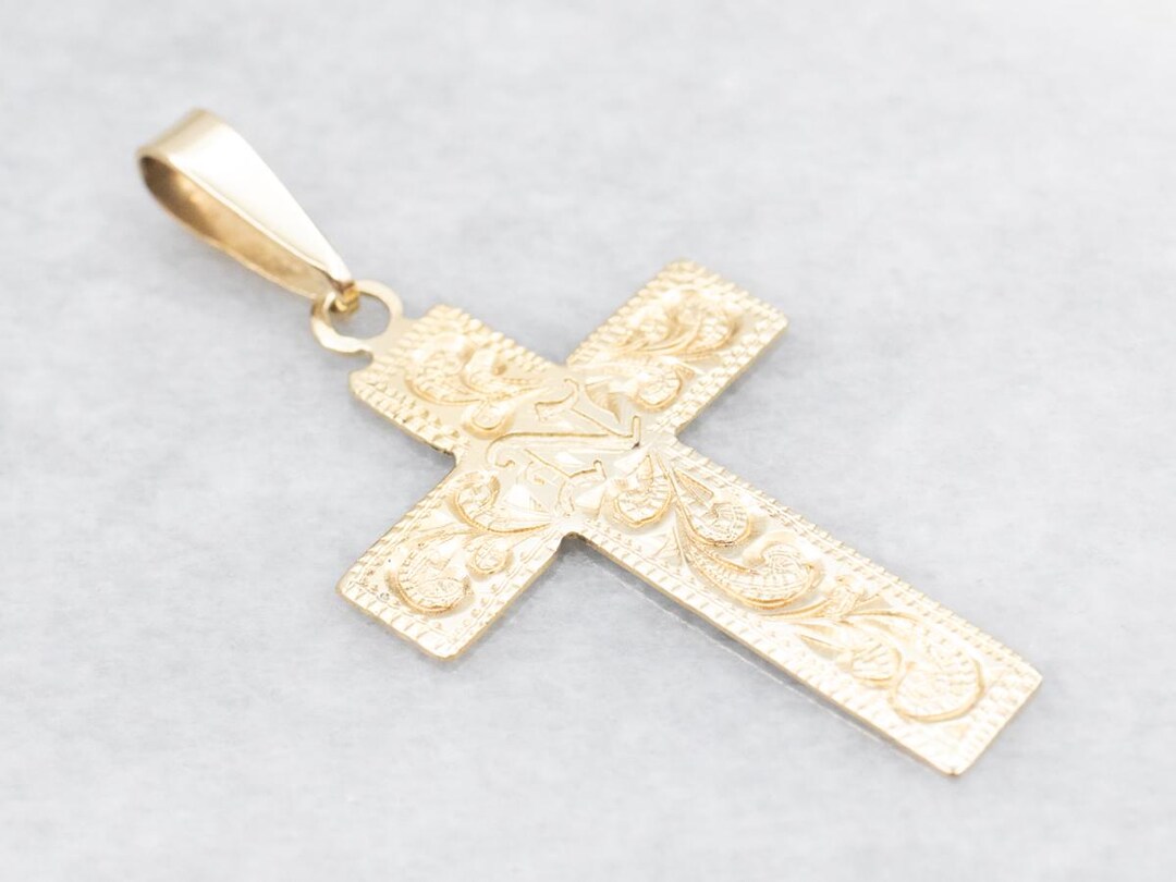 Ornate Gold Letter "n" Monogrammed Cross Pendant, Yellow Gold Cross ...