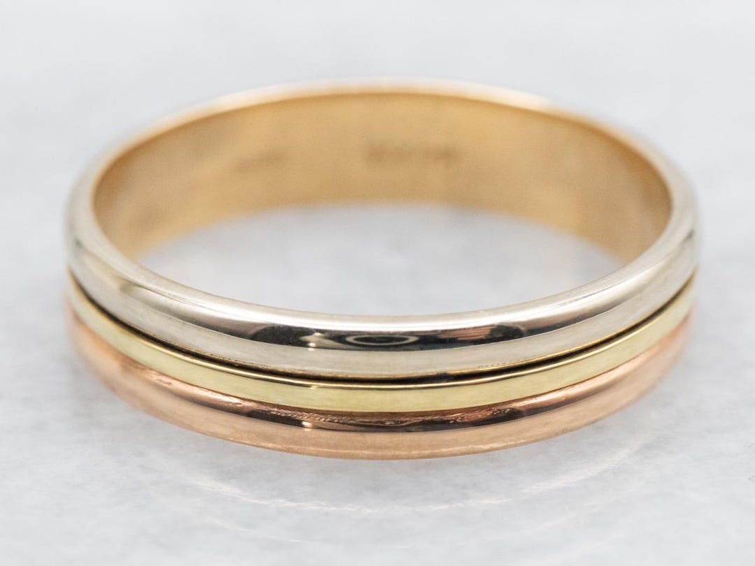 Unisex Tri Color Wedding Band, Stacking Band, Yellow Rose and White ...