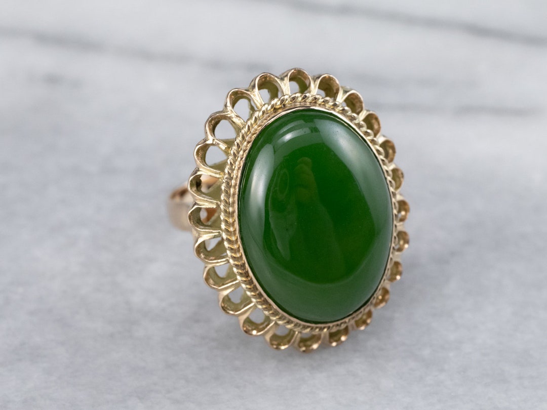Jade Gold Statement Ring, Cocktail Ring, Cabochon Ring, Chunky Ring ...