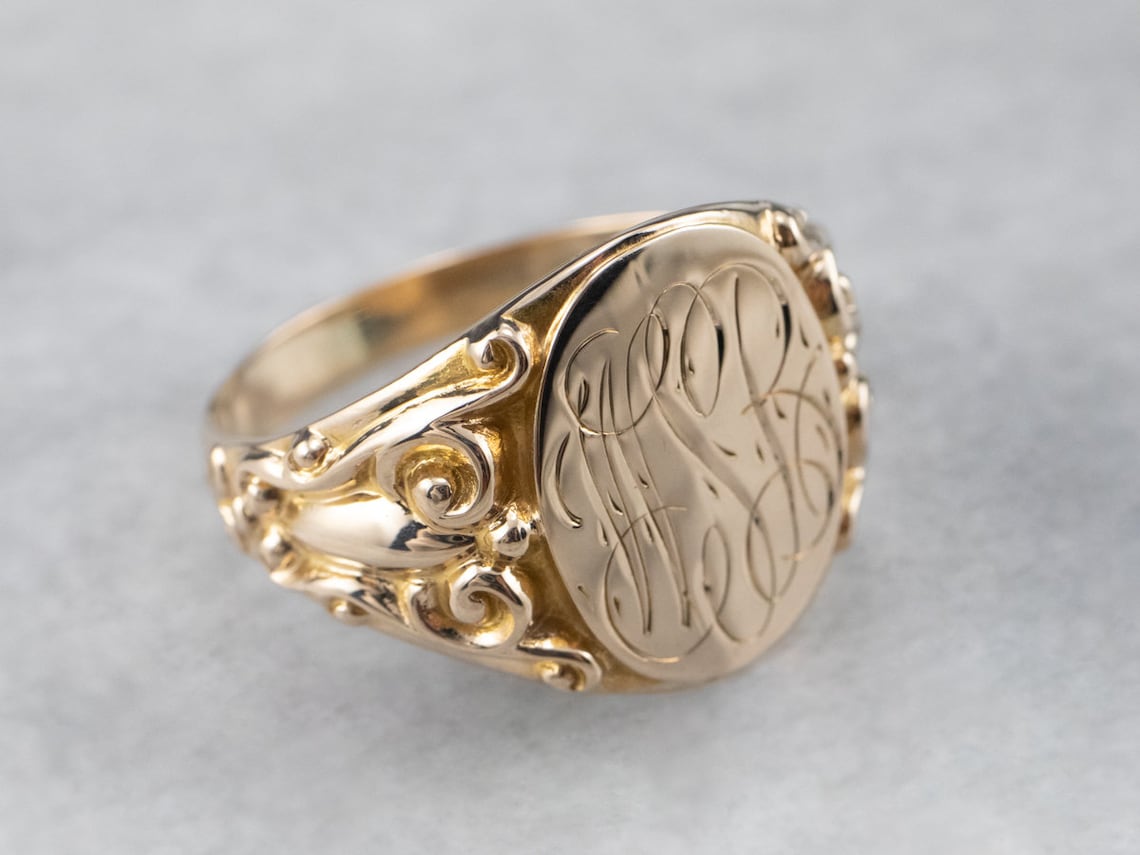 Unisex Victorian Gold Signet Ring Antique Monogram Ring - Etsy