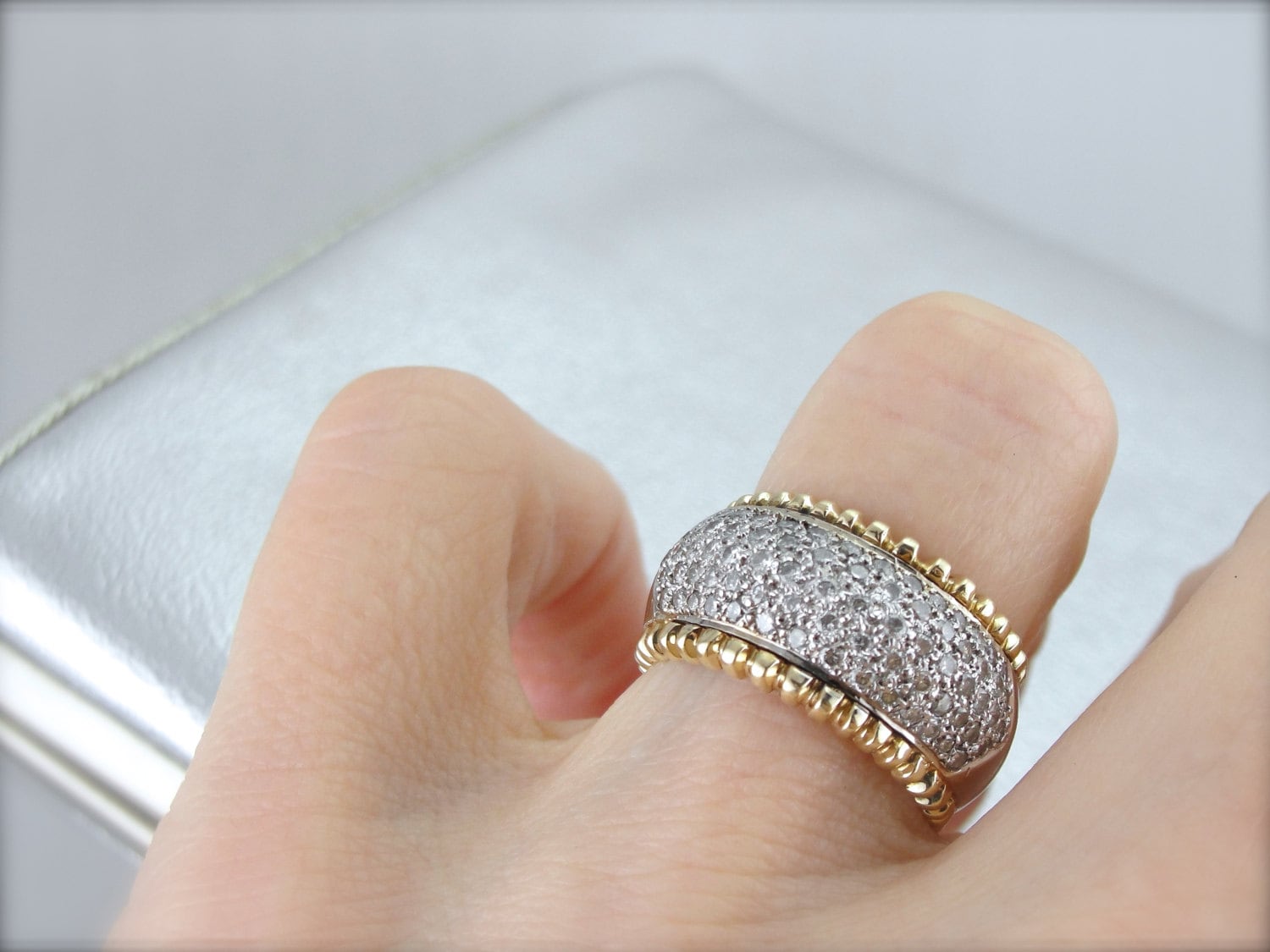 Wide Diamond Studded Cocktail Band With Gold Trim - Etsy