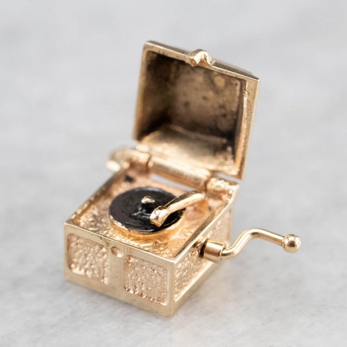 Vintage Record Player Gold Charm Enamel Moving Charm Music - Etsy