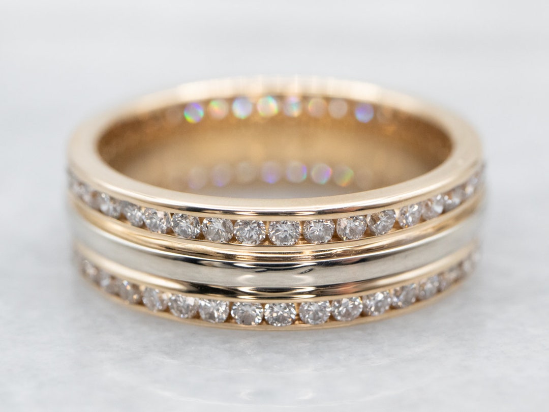Two Tone Gold Diamond Band, Diamond Eternity Band, Double Row Diamond ...