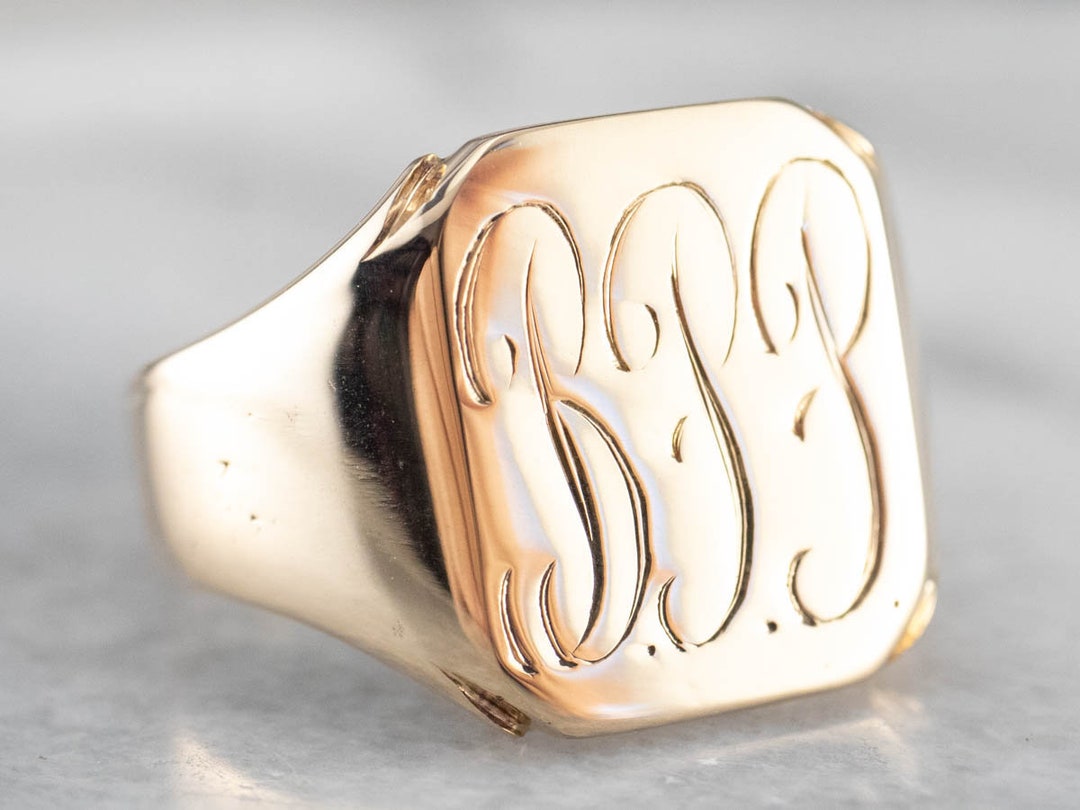 Gold "bpp" Monogrammed Signet Ring, Unisex Signet Ring, Yellow Gold ...
