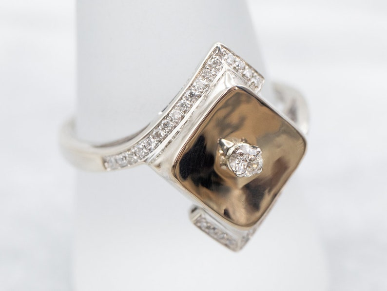 Modernist Diamond Bypass Ring Square Diamond Ring White Gold - Etsy