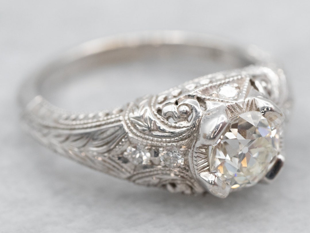 Art Deco Reproduction Diamond Ring, Diamond Engagement Ring, 14K White ...