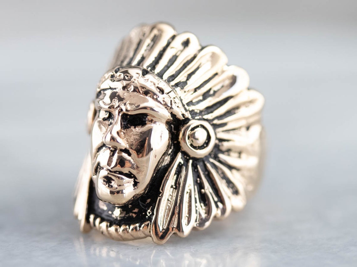 Native American Chief Gold Ring Statement Ring Men's - Etsy