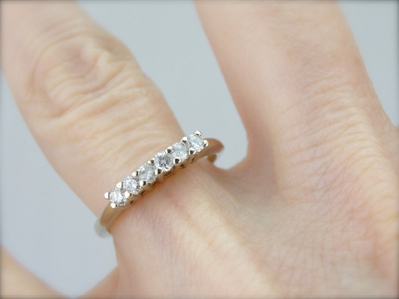 Classic Six Diamond Wedding Band in White Gold - Etsy