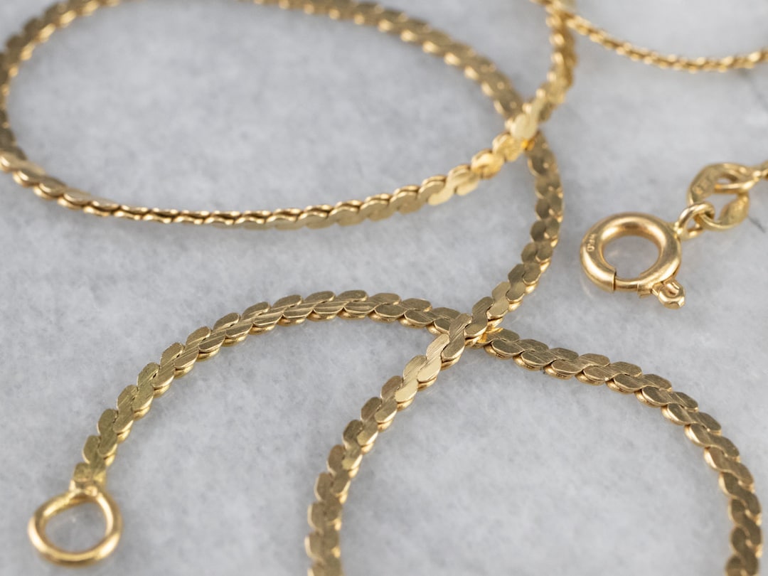 18K Gold Serpentine Chain, Layering Necklace, Flat Chain, Gift for Her ...