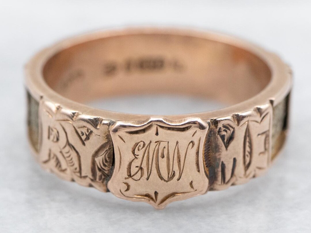 Victorian Braided Hair Mourning Band, 9ct Rose Gold Engraved Ring - Etsy