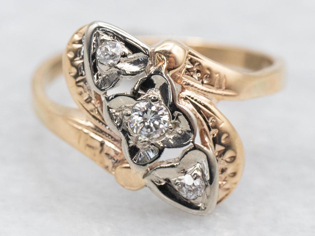 Sweetheart Forget-me-not Diamond Ring, 14K Gold Retro Ring - Etsy