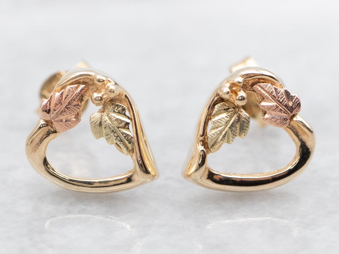 Heart Shaped Studs With Leaf Detail, Heart Shaped Studs, Heart Shaped ...