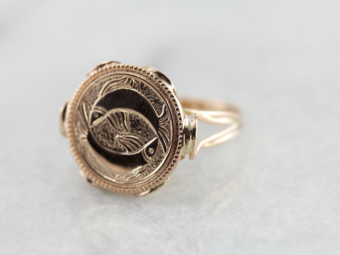 Vintage Pisces Statement Ring Mid Century Gold Cocktail Ring - Etsy