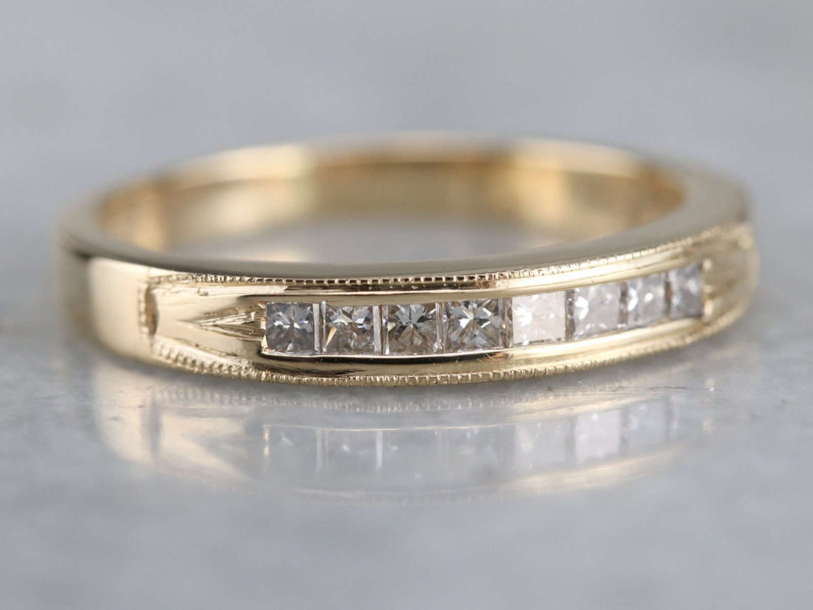 Square Cut Diamond Band Diamond Wedding Band Yellow Gold | Etsy