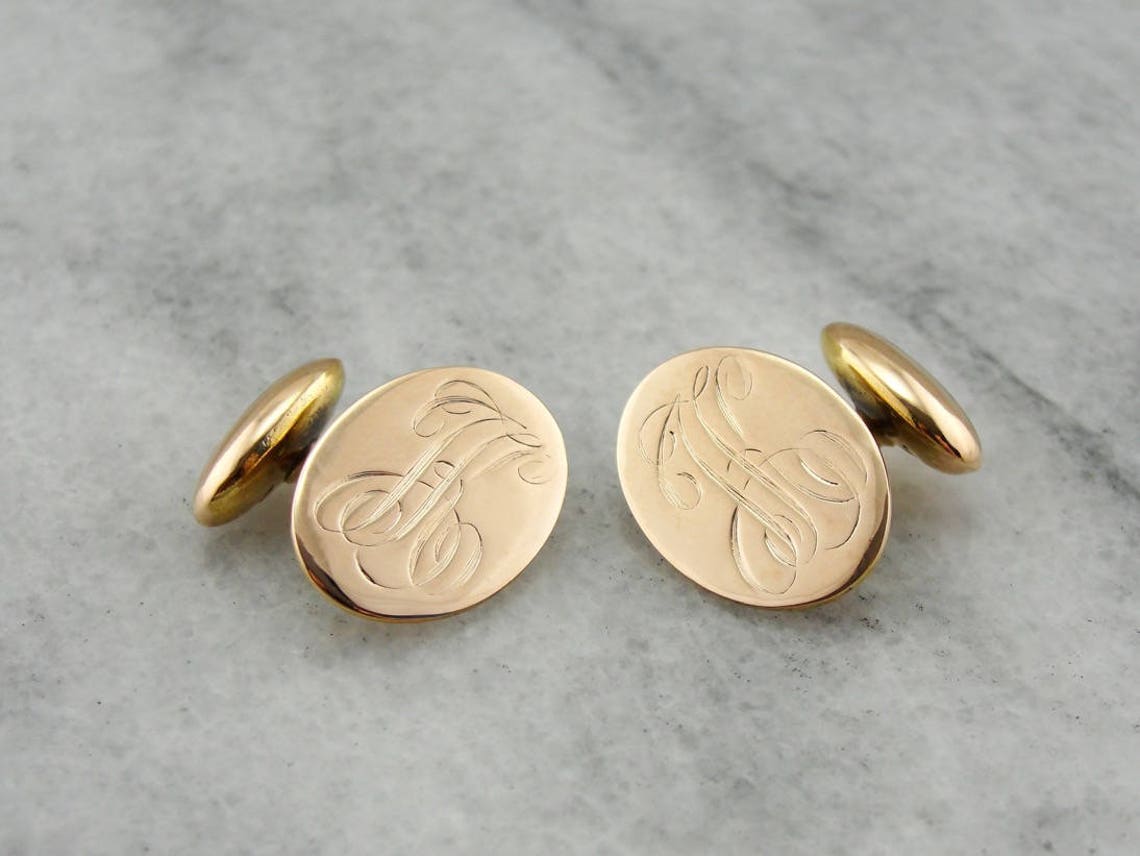 Antique Rose Gold Cufflink Monogramed Victorian Cufflinks - Etsy