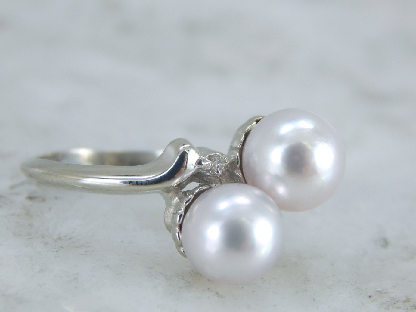 Bridal Pearl Bypass Ring With Sparkling Diamond Accents NJP7J8-N - Etsy
