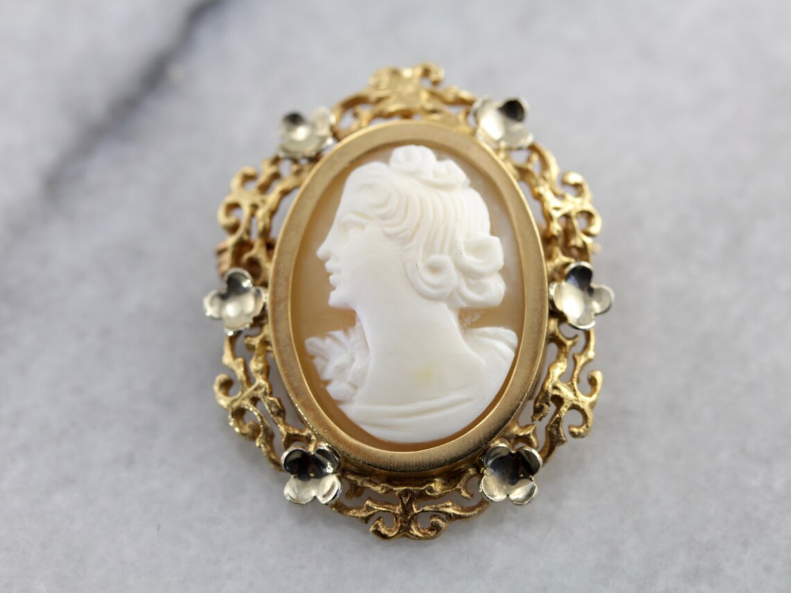 Vintage Cameo Brooch With Lovely Floral Frame HEJ55T-D - Etsy