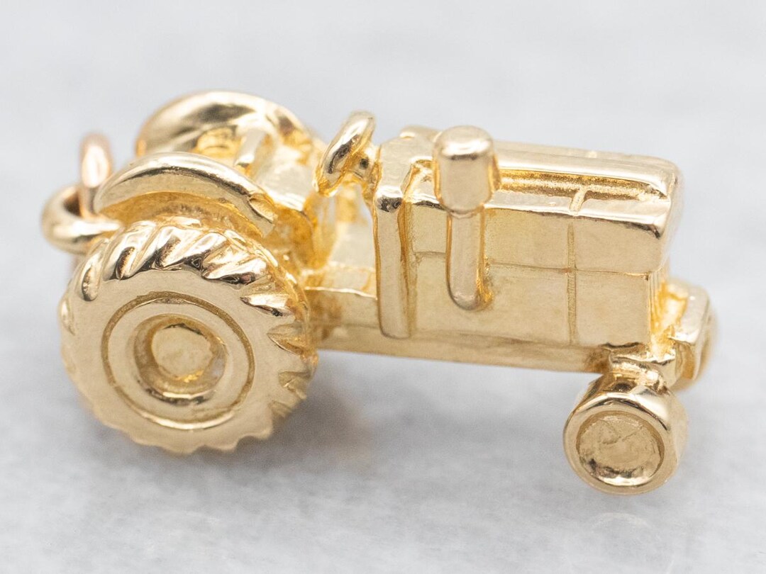 Vintage Gold Tractor Charm, Yellow Gold Charm, Unique Charm, Charm ...