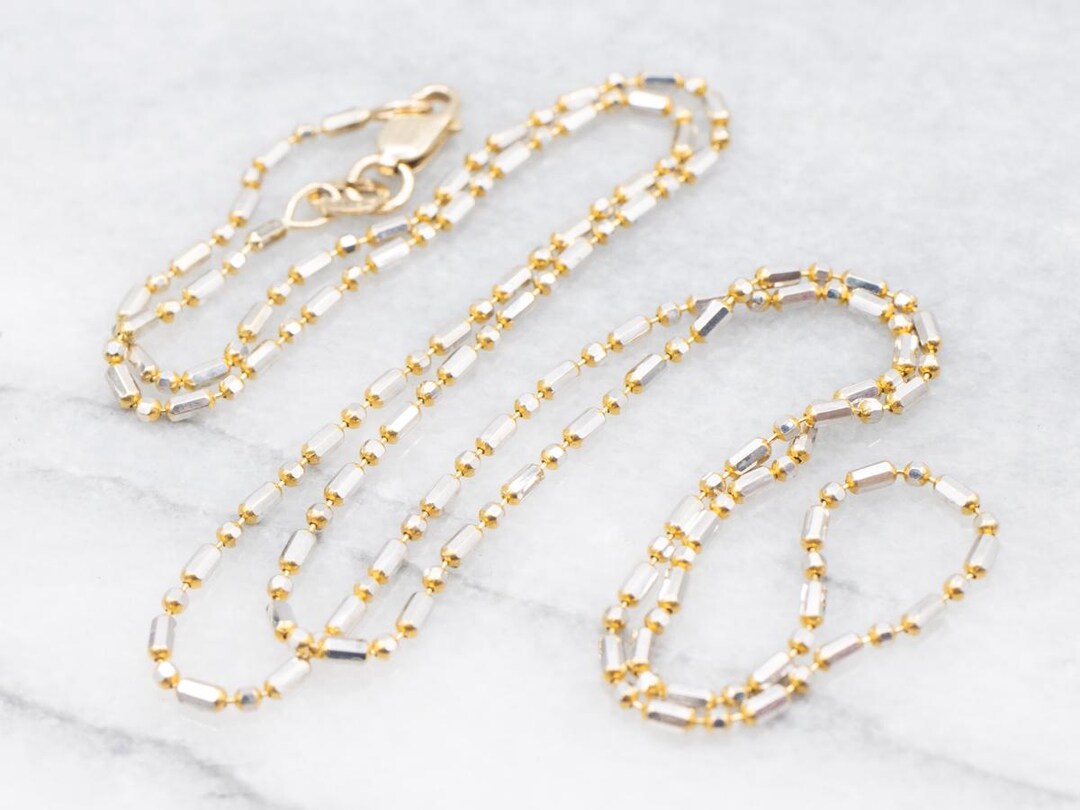 Two-tone 14K Gold Beaded Link Chain, 20 Inch Pendant Chain - Etsy