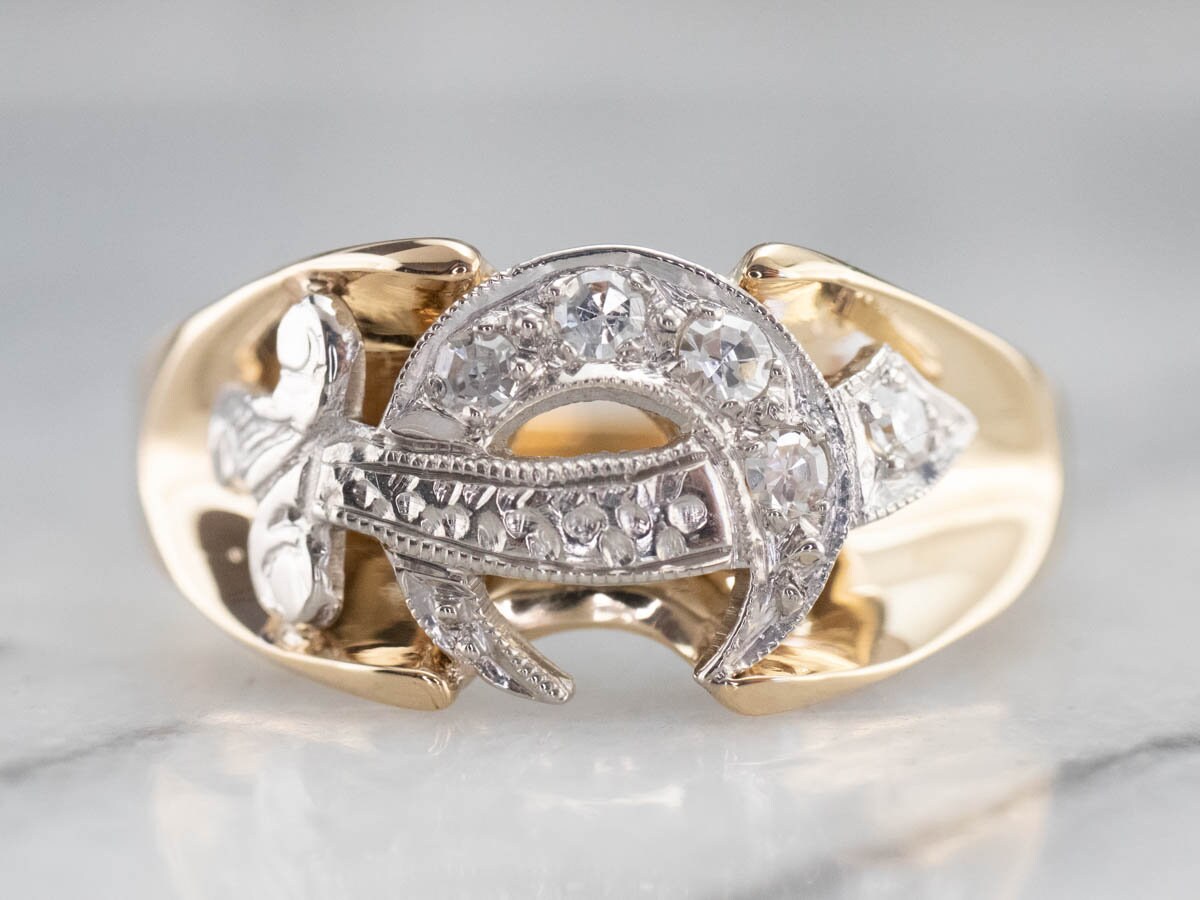 Shriner Symbol Diamond Ring Mixed Metal Statement Band Gold | Etsy