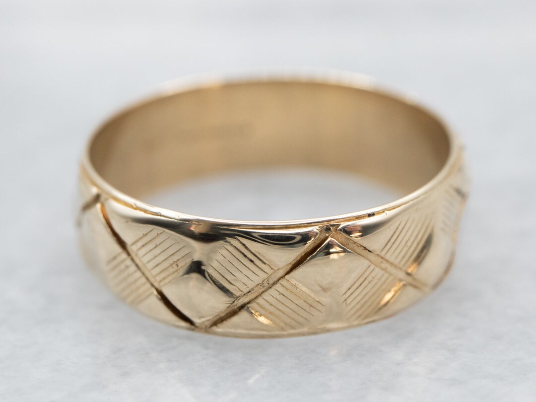 Yellow Gold Woven Band, Unisex Wedding Ring, Pattern Band, Stacking ...