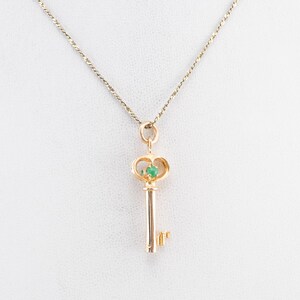 14K Gold Key Charm Green Glass Gem Key Charm Key Pendant - Etsy