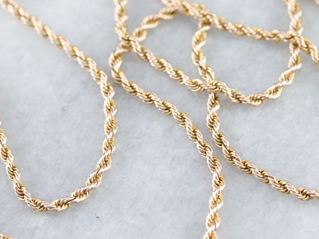 Vintage 14K Yellow Gold Twist Chain, Gold Rope Twist Chain, 26 Inch ...