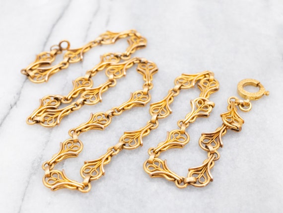 Ornate Antique Link Gold Chain, Bloomed Gold Chain, A… - Gem