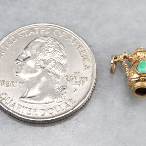 Ornate Teal Glass and Gold Pitcher Charm, 14K Yellow Gold Charm ...