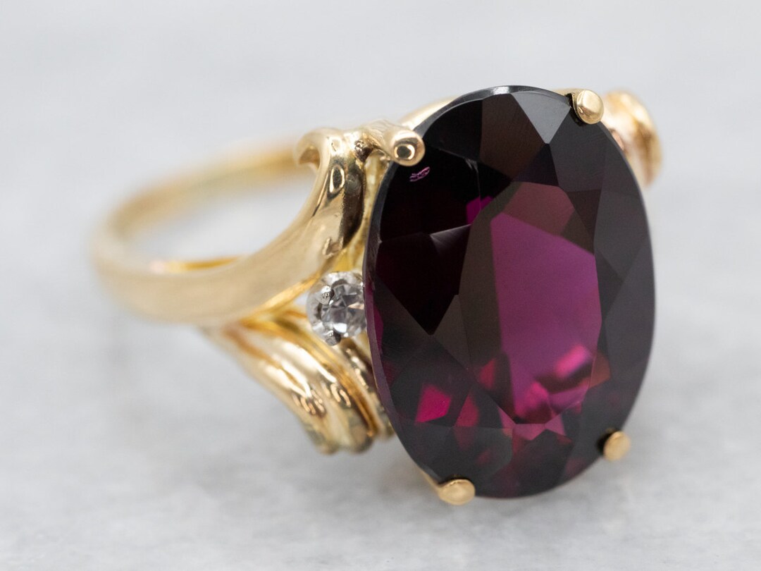 Vintage Grape Garnet and Diamond Ring, Retro Era Garnet Ring, Three ...