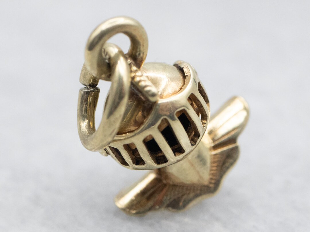 Gold Knights Helmet Charm, 14K Gold Charm, Moving Parts Charm, Medieval ...