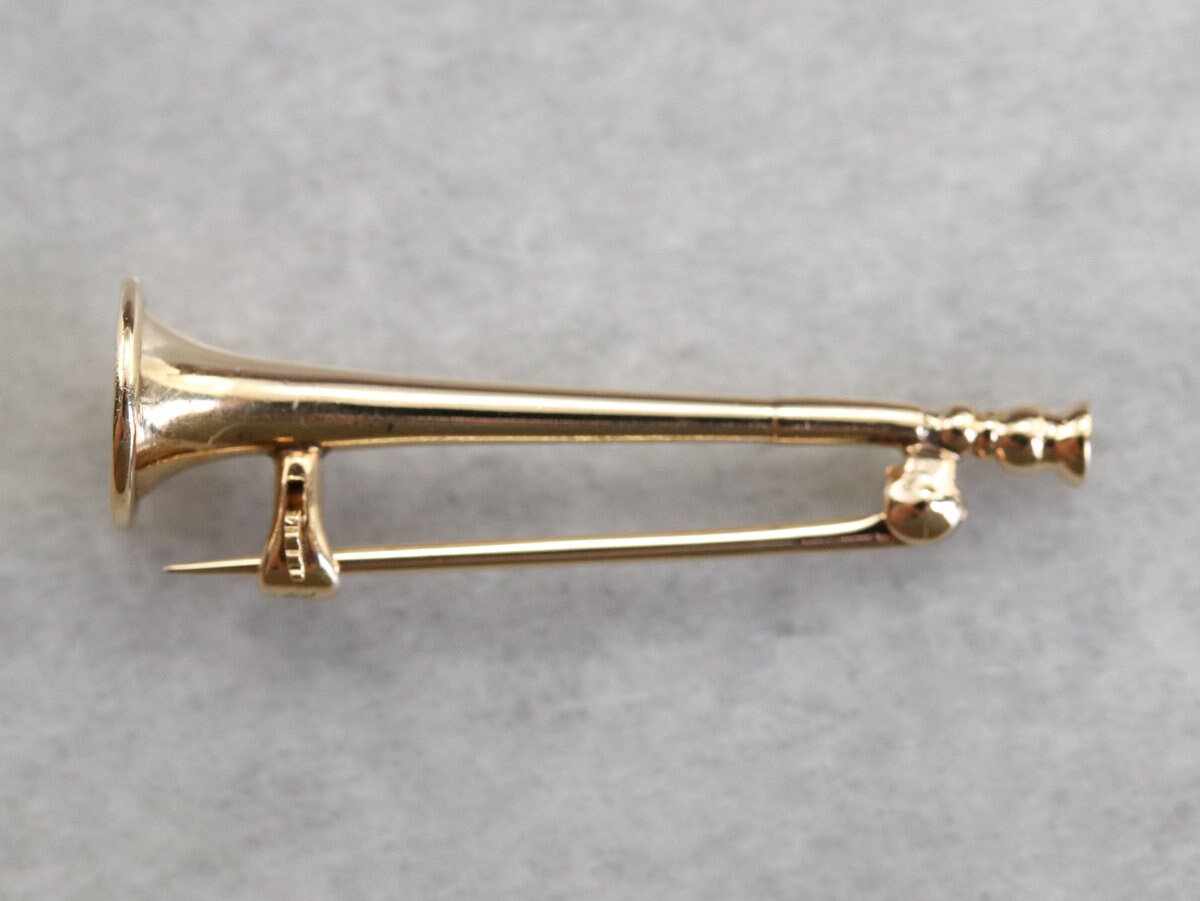 Vintage Gold Horn Brooch Trumpet Pin Music Trumpet Music | Etsy