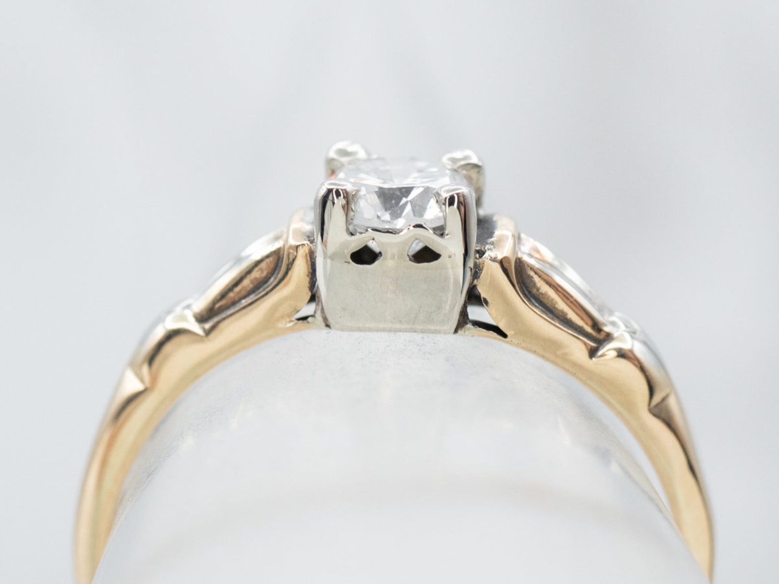 Retro 14K Two Tone Gold Diamond Solitaire Ring, Illusion Setting - Etsy