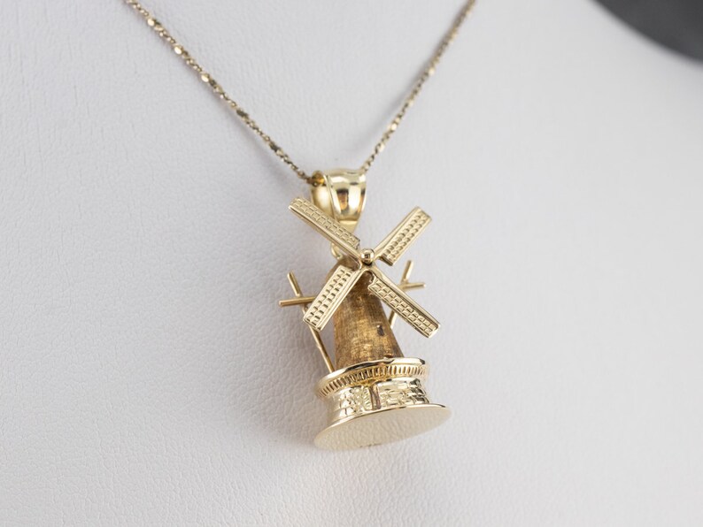 Moving Windmill Pendant 14K Gold Windmill Dutch Pendant - Etsy