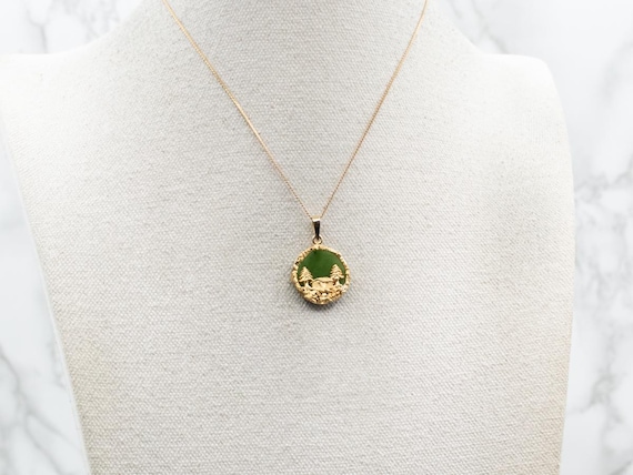 Alaskan Cabin Nephrite Jade Pendant, 18K Gold Nugget … - Gem
