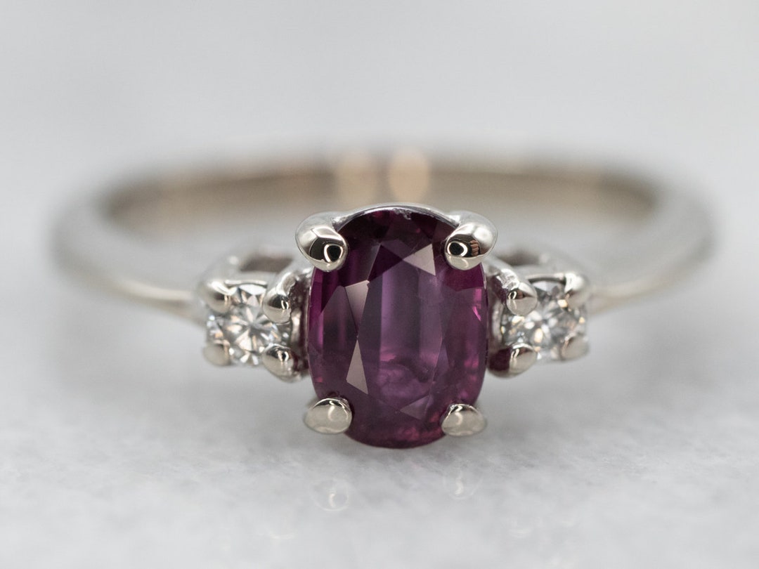 White Gold Ruby Ring With Diamond Accents, Modern Ruby Ring ...
