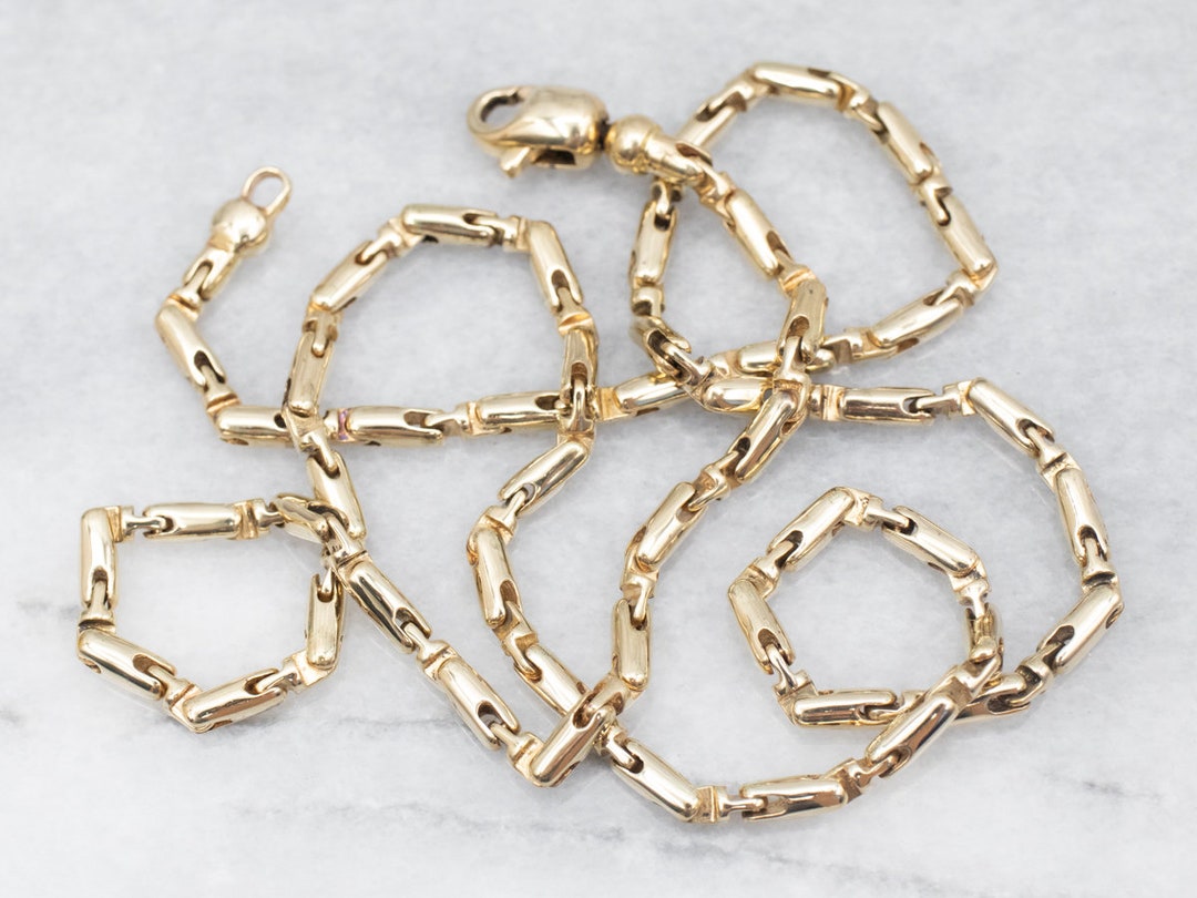 14K Yellow Gold Tubular Link Chain, 17.5 Inch - Etsy
