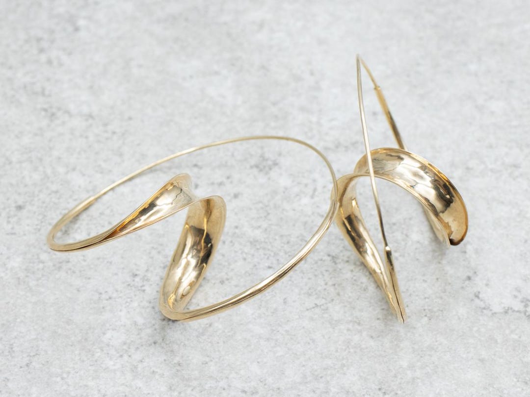 Designer Peter Small Swirl Yellow Gold Hoop Earrings - Etsy