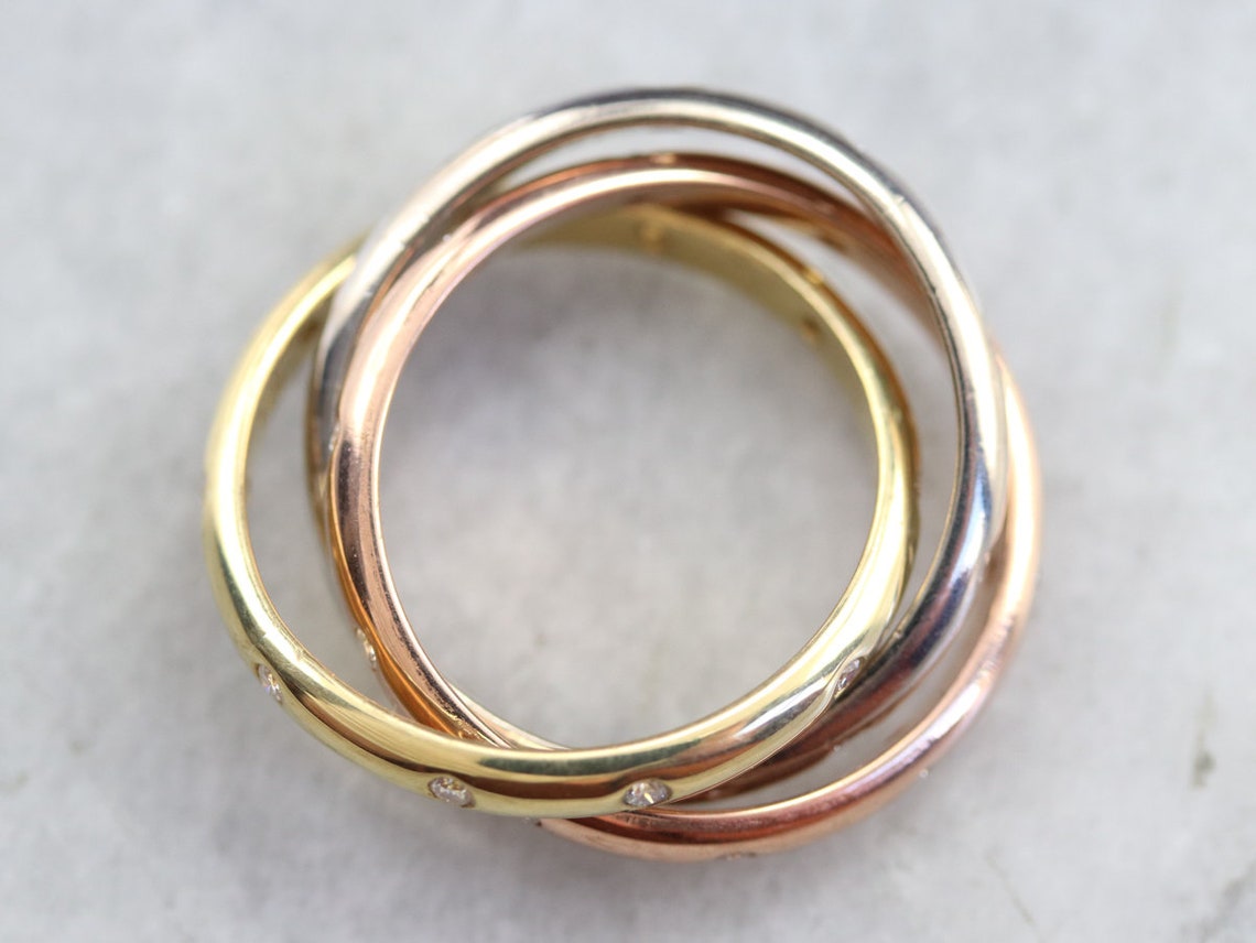 Vintage Diamond Rolling Ring Tri-color Gold Band Stacking - Etsy