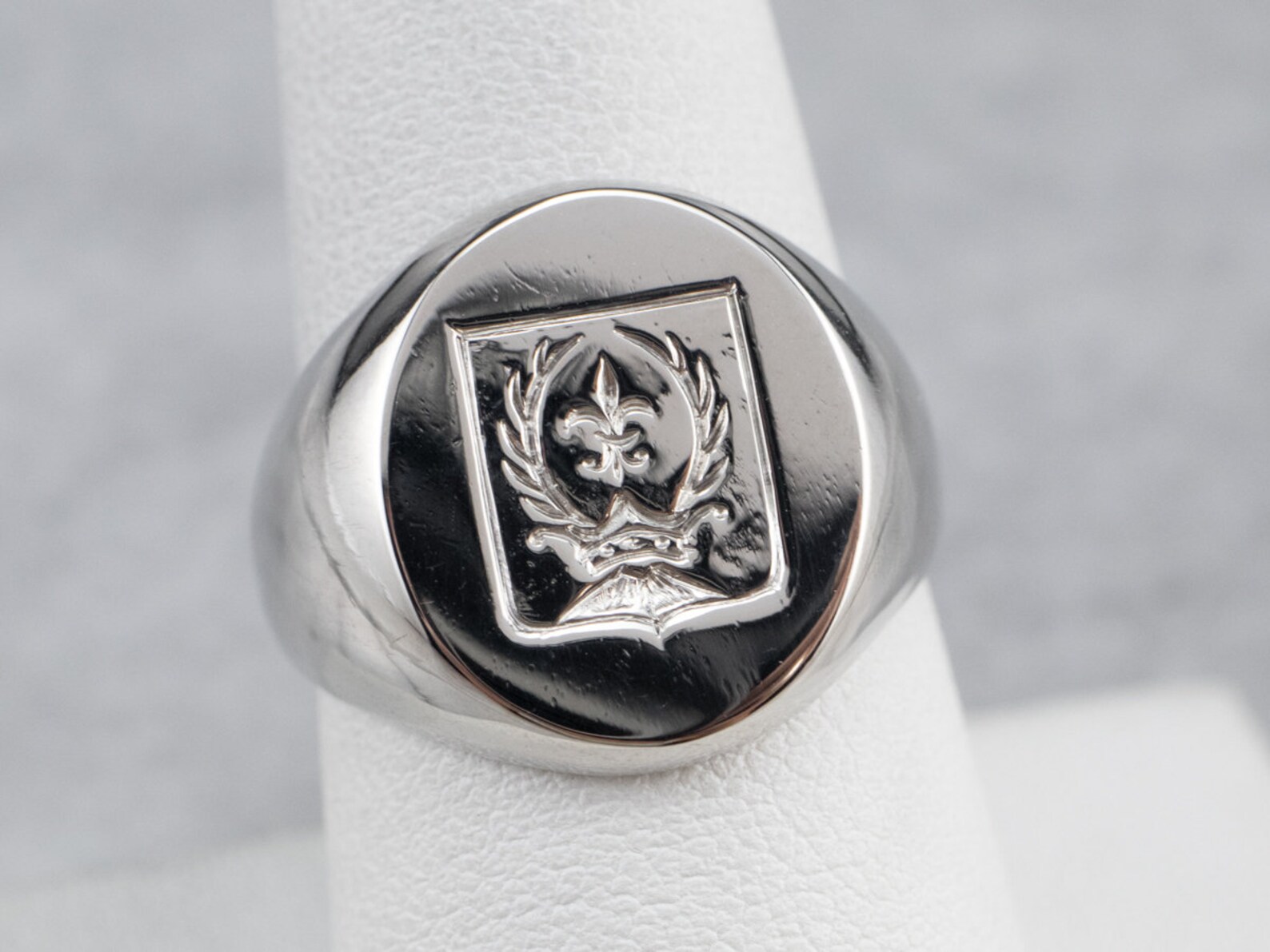 Platinum Fleur De Lis Signet Ring, Heavy Laurel Emblem - Etsy