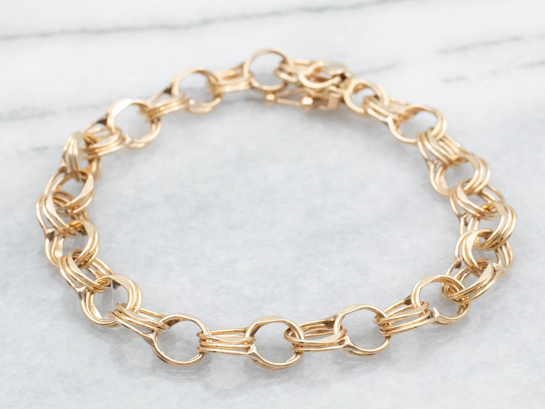 14K Yellow Gold Triple Loop Bracelet, Charm Bracelet, 7.5 Inches - Etsy