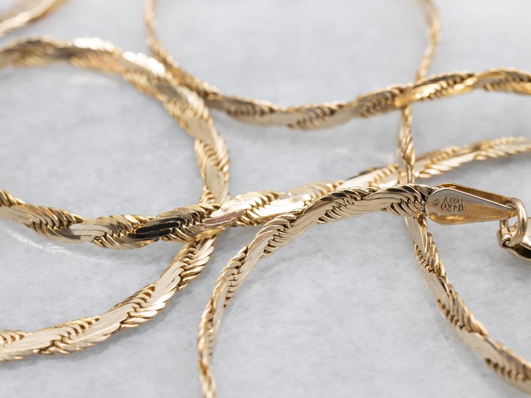 14K Yellow Gold Flat Rope Chain, 20 Inch Layering Necklace - Etsy