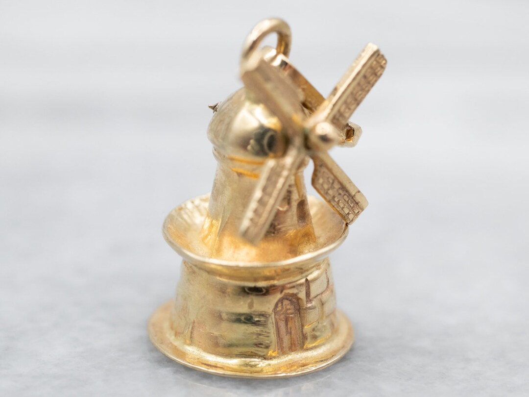 14K Yellow Gold Windmill Charm, Holland Travel Pendant - Etsy