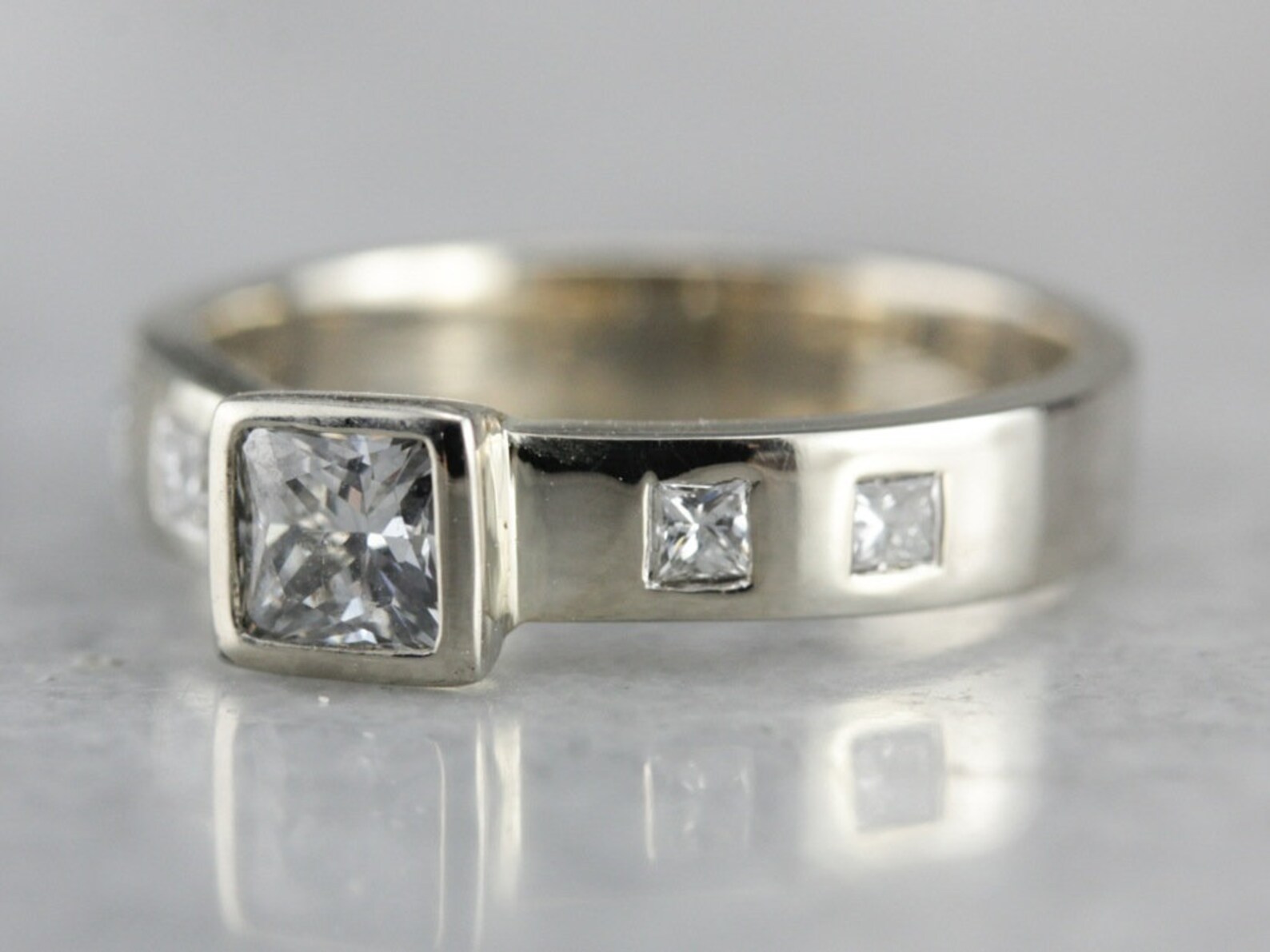 Modern Bezel Set Diamond Engagement Ring Diamond Anniversary | Etsy