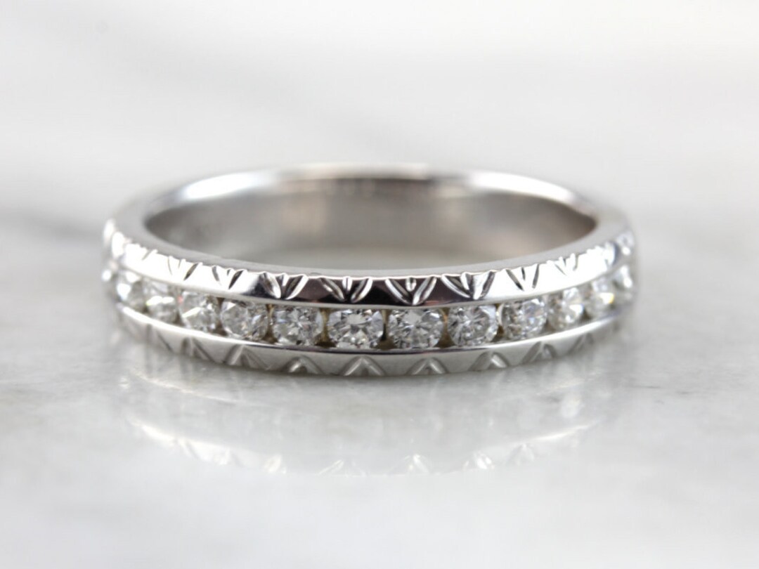 Etched Channel Set Diamond Wedding Band, Alternative Engagement for Him ...