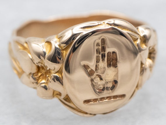 Antique Schwurhand Oath Hand Signet Ring, Yellow Gold… - Gem