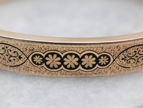 Victorian Engraved Black Enamel Hinged Bracelet with … - Gem