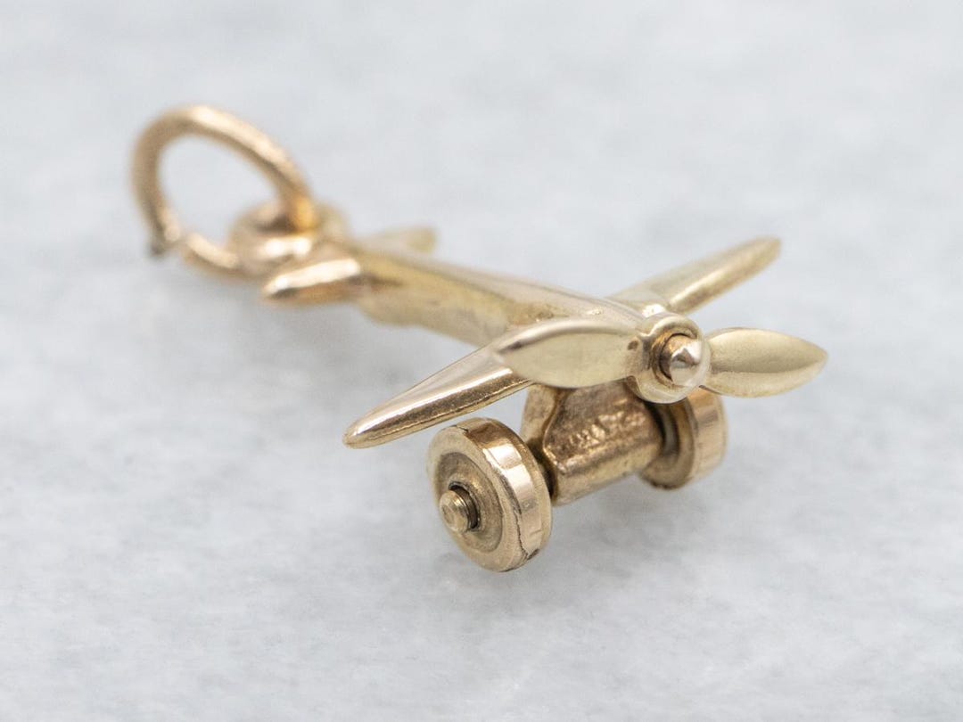 Vintage 14K Yellow Gold Airplane Charm Pendant - Etsy