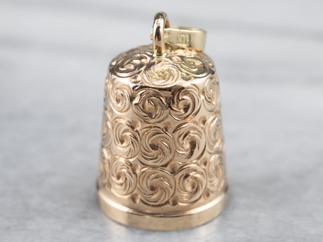 Ornate Vintage Gold Thimble Charm, 14K Gold Thimble, Thimble Pendant ...